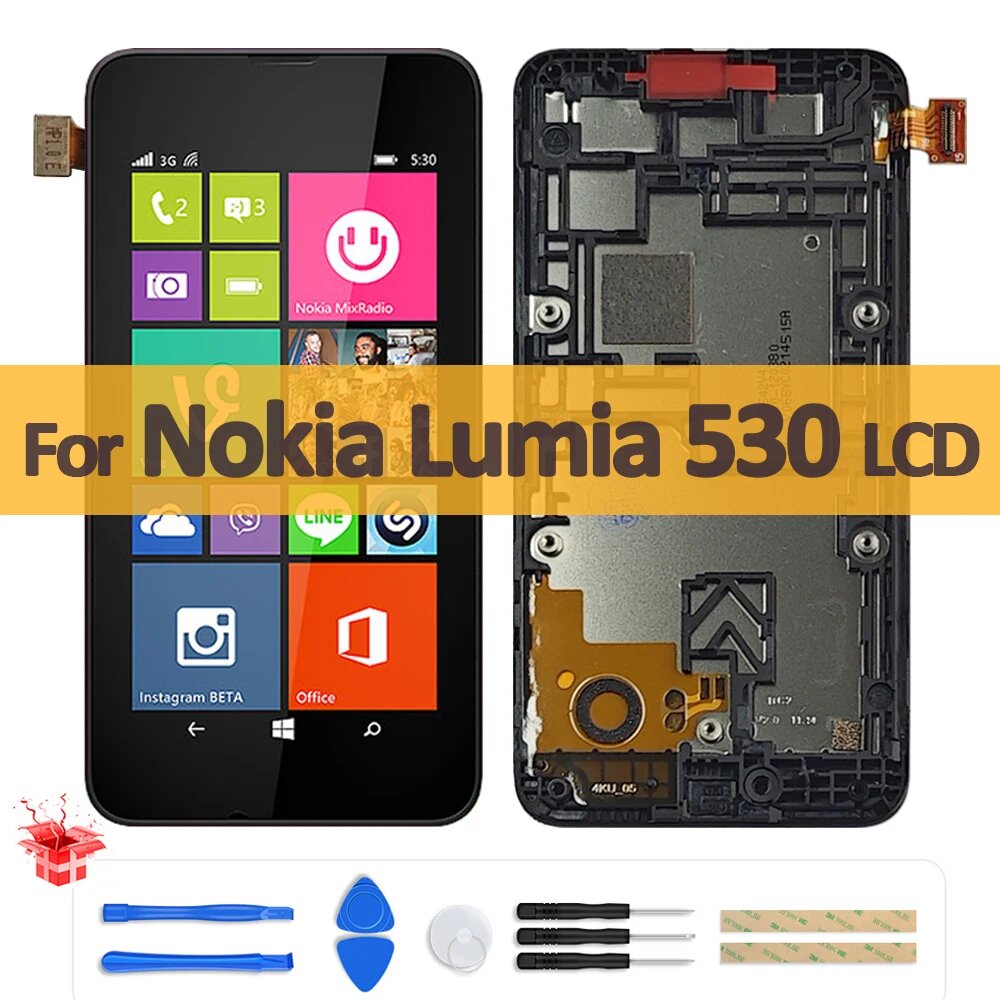4,0 "Оригинальный ЖК-дисплей для Nokia Lumia 530, ЖК-дисплей с сенсорным экраном, Black With Frame