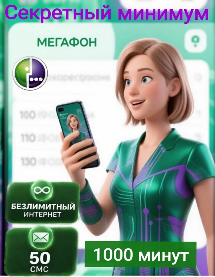 SIM-карта МегаФон с балансом 300 руб в подарок, безлимитный интернет