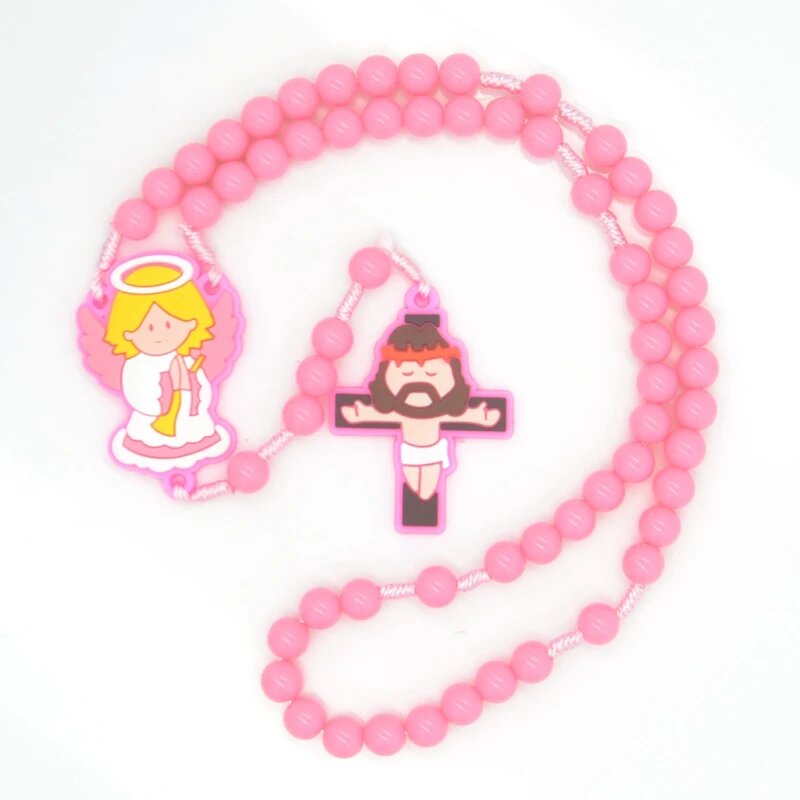 Силиконовые четки с крестом для детей pink