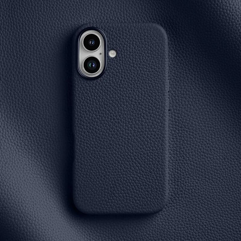 Для iPhone 16 Металлический кожаный чехол Melkco с кольцом для камеры и магнитной зарядкой , полный защитный чехол из натуральной яловой кожи, темно-синий
