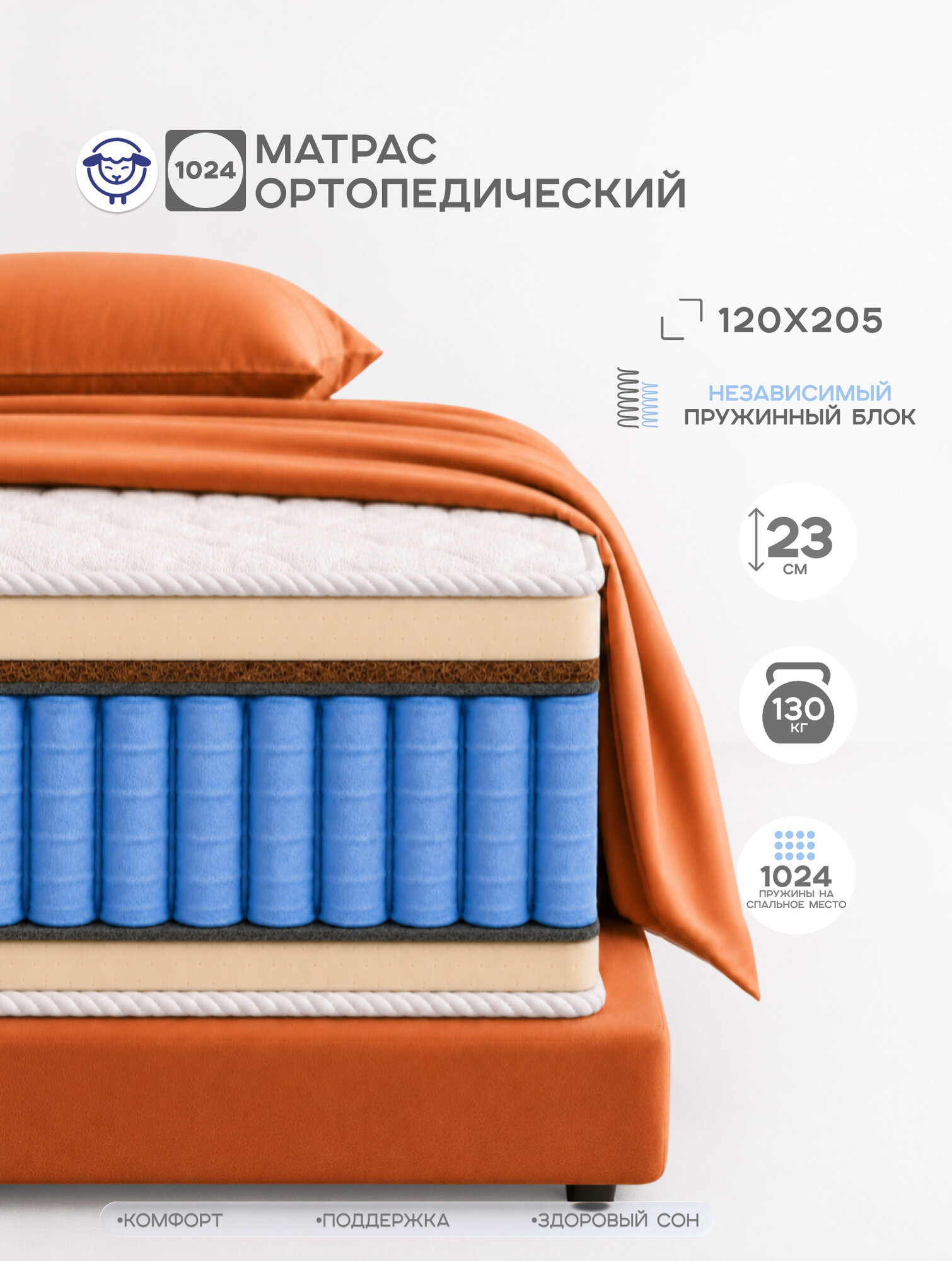 Ортопедический двусторонний матрас 120х205 "Премиум эксклюзив ЛОФ" с пеной LOFfoam, Ортис