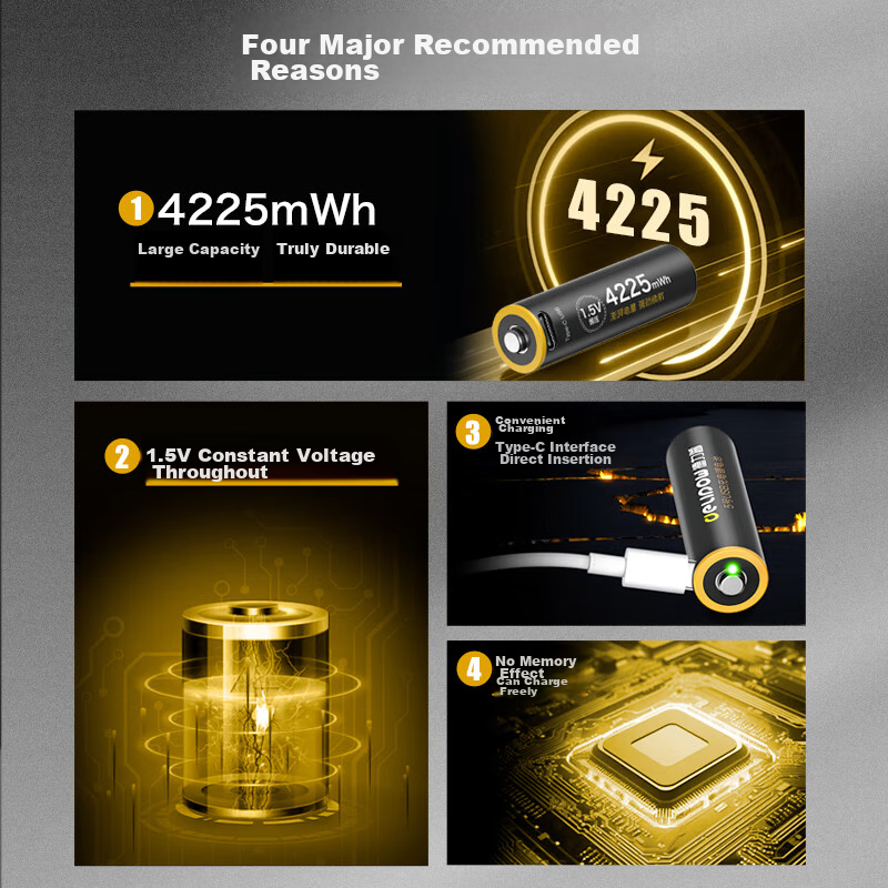 Delipow USB перезаряжаемая батарея AA литий-ионная батарея 4070 мАч большой емкости 1.5В постоянное напряжение с Type-C