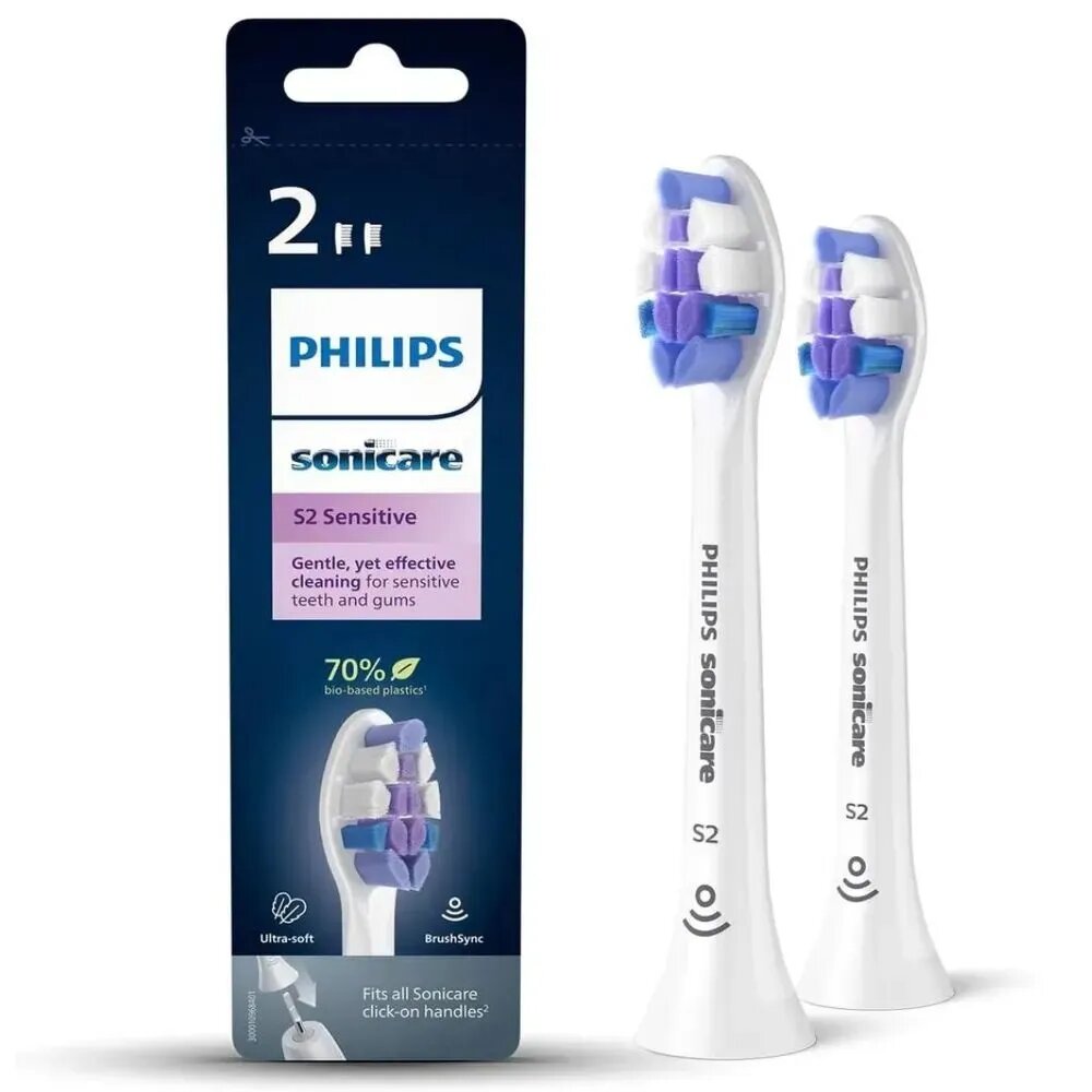 Philips Sonicare HX6052/10 - Sensitive - Сменные насадки для аккумуляторной зубной щетки Sonic, 2 шт, белые