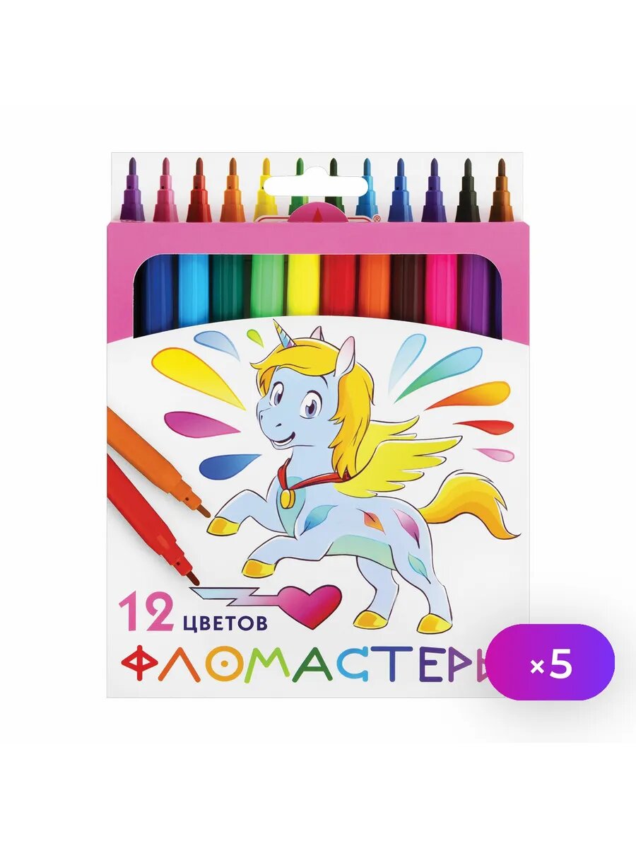 Фломастеры Единорог 12 цветов 5 уп.