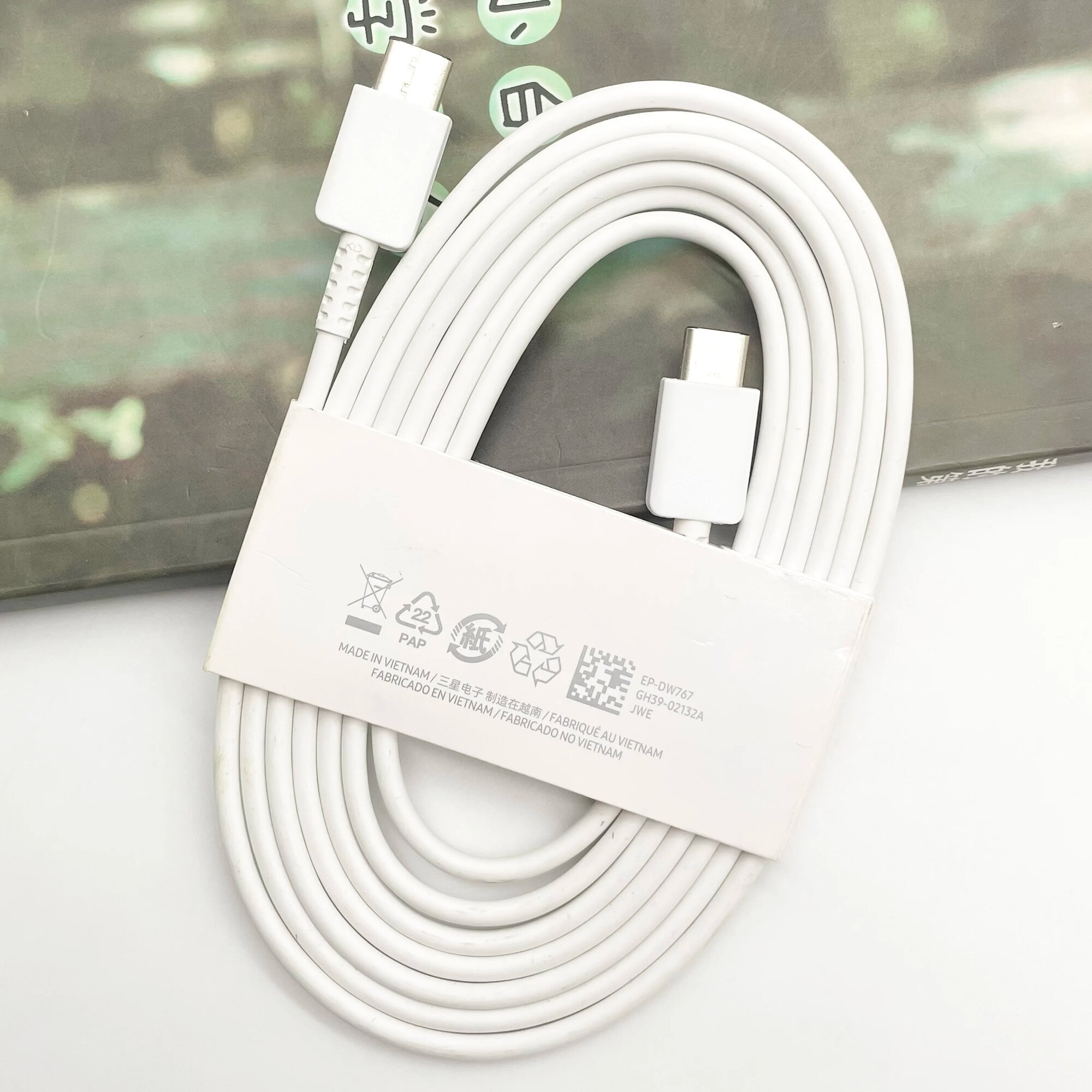 Кабель для зарядки Samsung 1.8M 3A Type C 45W, сверхбыстрая зарядка и передача данных Белый, White