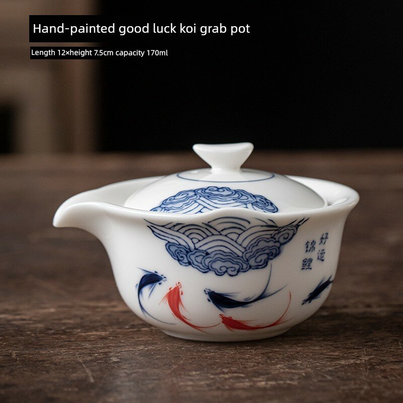 Ручная роспись керамический чайник с карпом, 300 мл белый фарфор чашка для дома, азиатский стиль