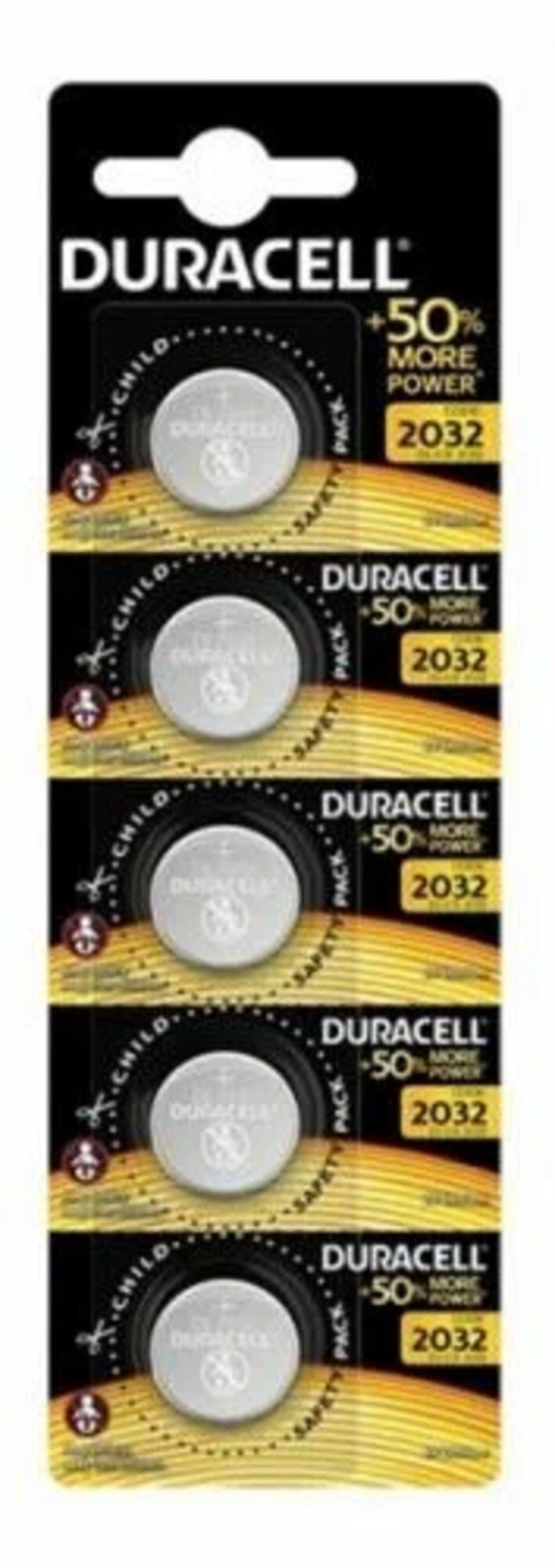 Батарейка Duracell CR2032, Lithium, 3 В, 5 штук в блистере, 5004LC