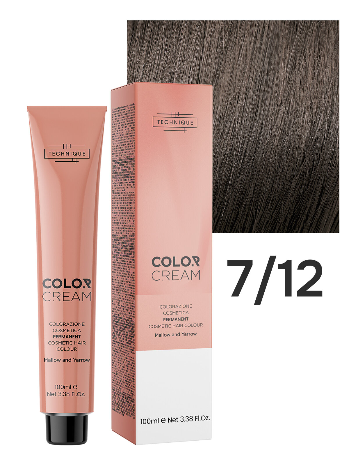 Крем - краска для волос профессиональная Technique Color Cream Permanent Cosmetic Hair Colour 7.12 Русый Пепельно-фиолетовый, 100 мл