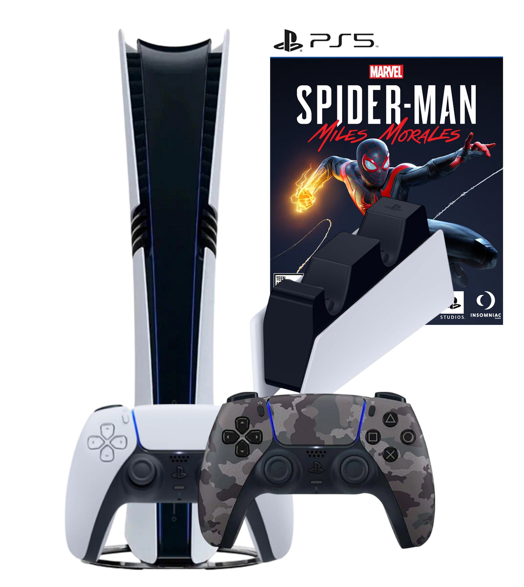 Игровая приставка PS5 Pro + игра Spider Man Morales + Dualsense Charging Station+DualSense PS5 Camouflage