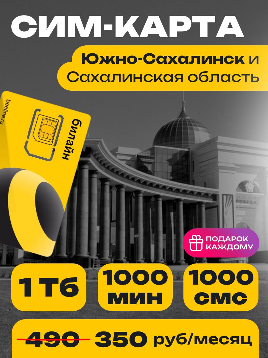 Сим-карта Билайн тариф Выгодный Сахалинская область 1000 Гб и 1000 минут за 350 руб.