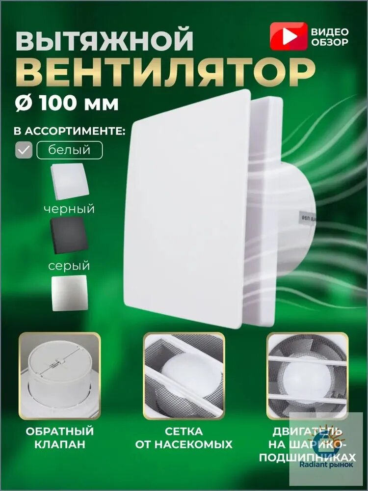 Вентилятор вытяжной 100 с обратным клапаном и москитной сеткой