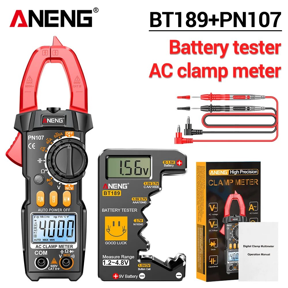 Цифровые клещи-мультиметр ANENG PN107 600A PN107 Red(BT189)