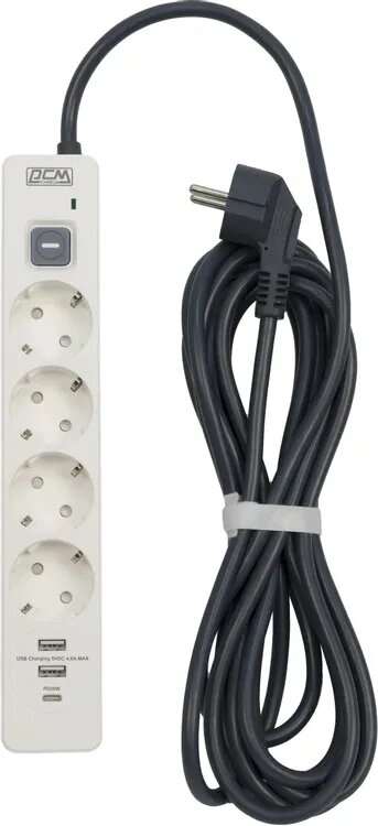 Сетевой фильтр POWERCOM SP-01 USB2A1CW 3,0М, 3.0м, белый/серый