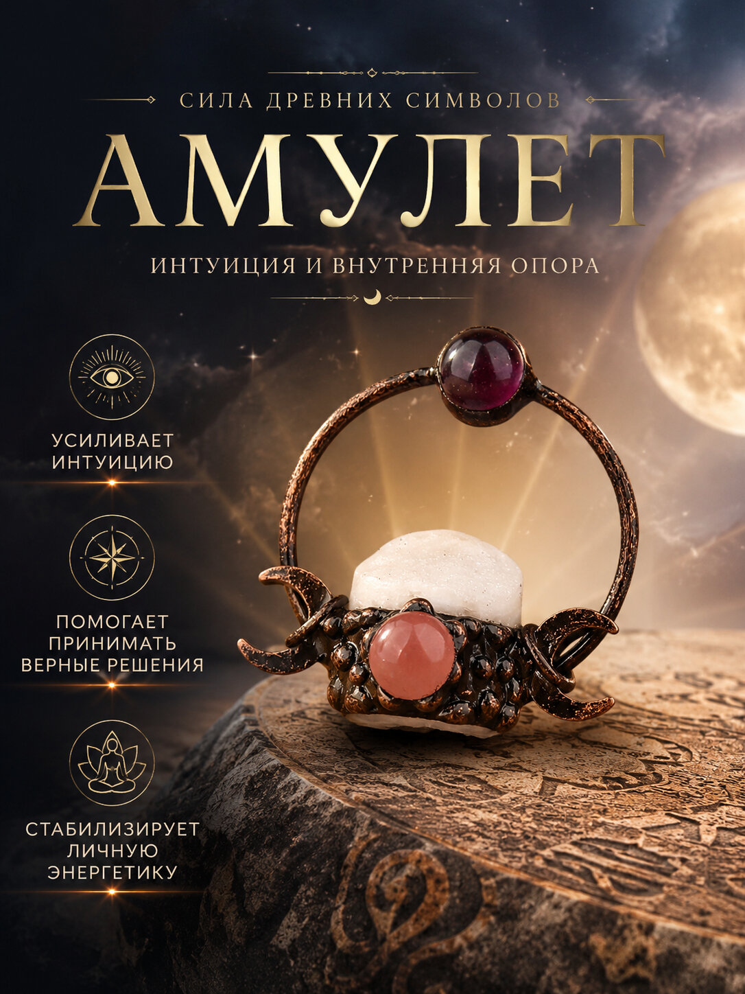 Кулон оберег с камнем, подвеска-амулет талисман унисекс