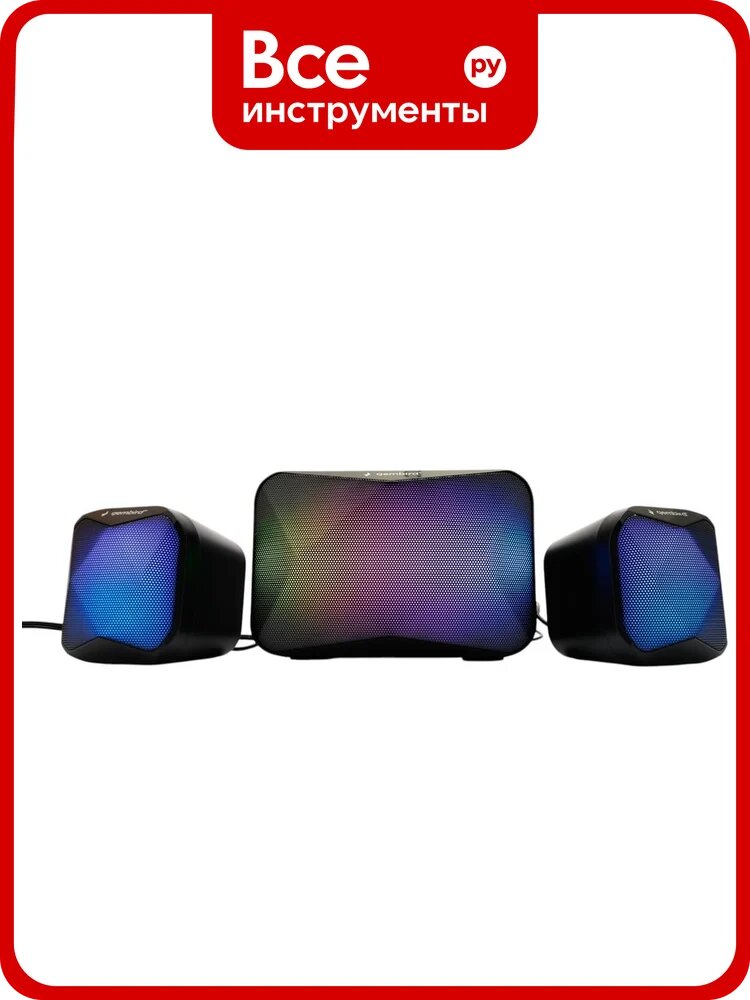 Акустическая система Gembird 2.1, 11Вт, пластик, рег. громкости, RGB подсветка, черный, SPK-21R