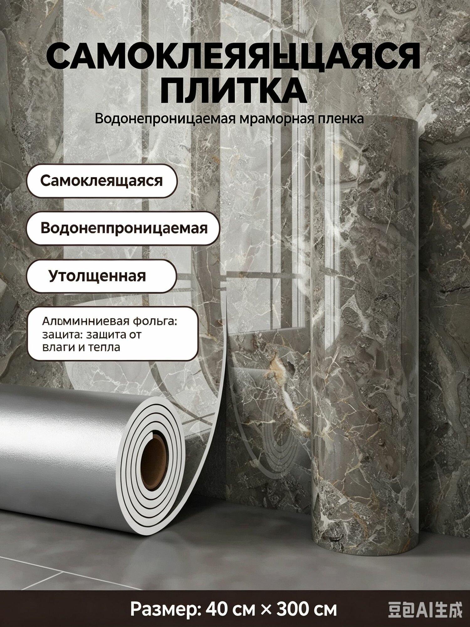 Сверхтолстая влагостойкая мягкая декоративная стеновая панель из алюминиевой пленки 300cm*40cm