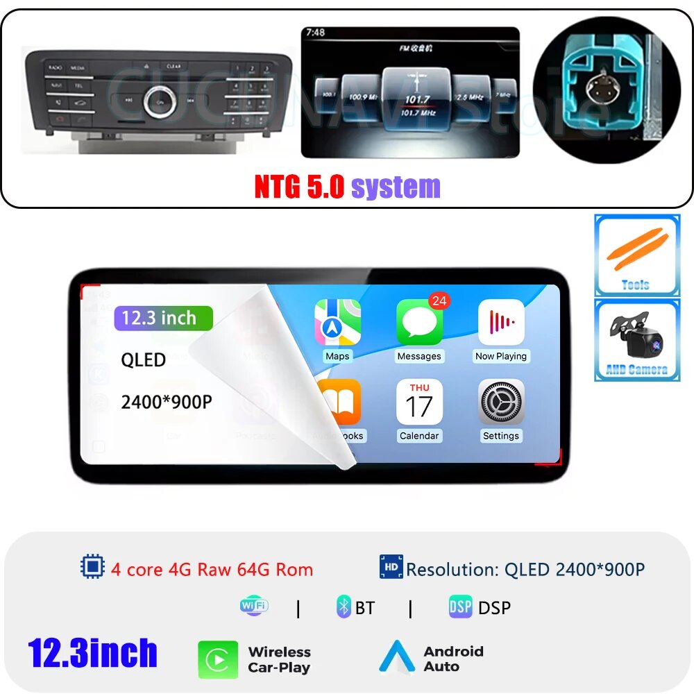 Беспроводной CarPlay для Android 16 для Mercedes Benz A-Class, CLA, GLA W176 5.0 12.3 4G 64G C