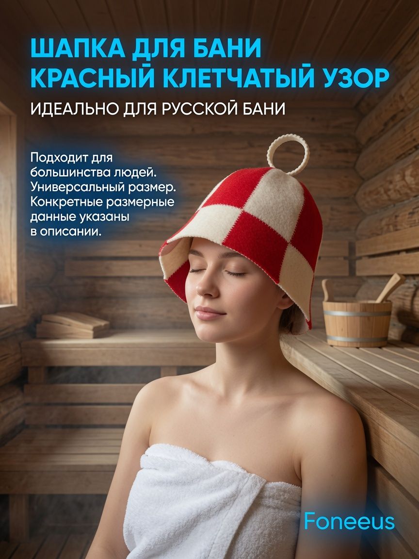 Шапка для бани и сауны Foneeus: классическая банная шапочка, женская и мужская. Защита от перегрева в парной, универсальный подарок! HSC-00029-02