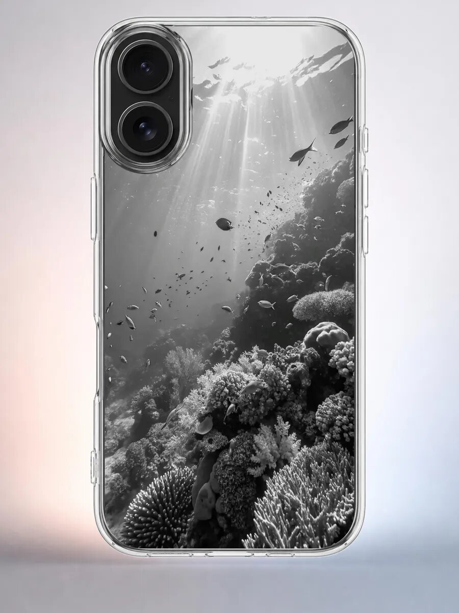 Чехол iPhone 16 риф с рыбками силиконовый