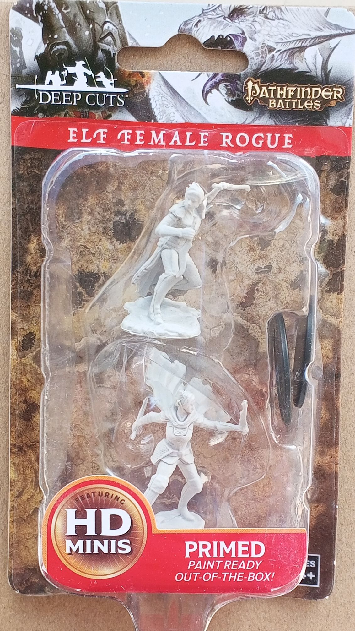 Эльф Плут Женщина. Набор из 2 грунтованных фигурок для настольных игр WizKids. Размер 32 мм. ДнД / Dungeons & Dragons, Pathfinder
