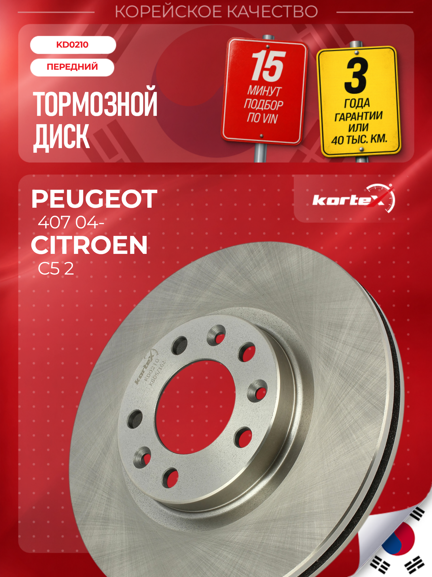 Диск тормозной Kortex для PEUGEOT Пежо 407 04-, 508 10-, 6-7 01- передний вентилируемый(d-282mm)