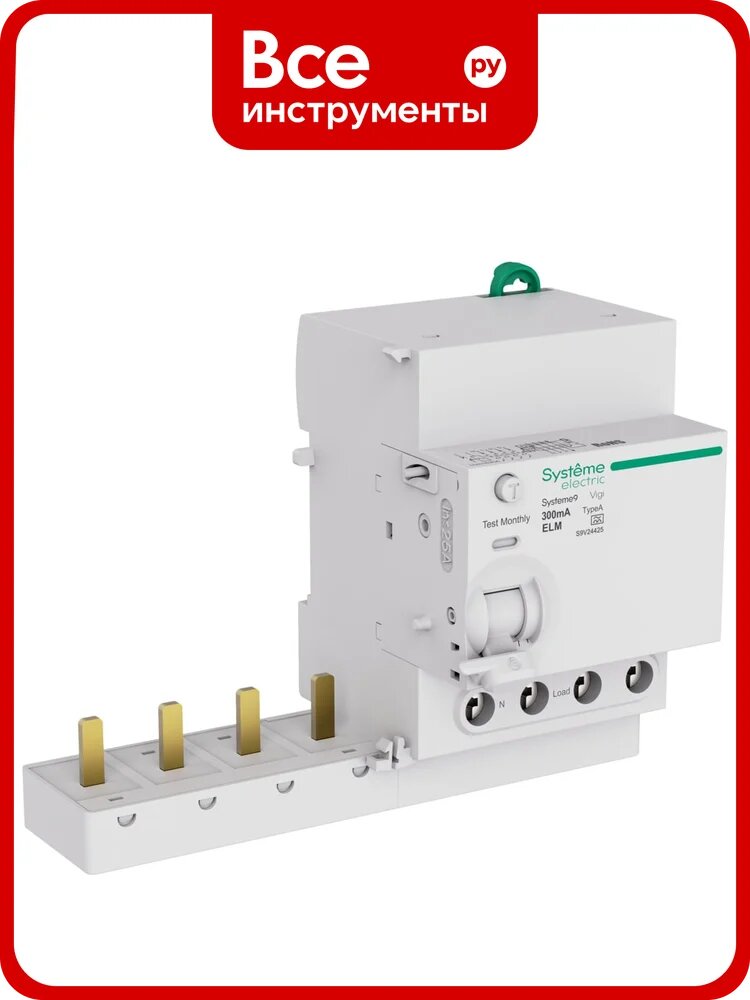 Блок дифференциального тока (БДТ) Systeme Electric Systeme9 25 A, 4 P, 300 мА, Тип-A, 400 В S9V24425