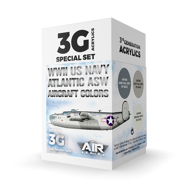 Набор красок AK Interactive - WWII US Navy ASW Aircraft Colors Set 3G, 3 краски