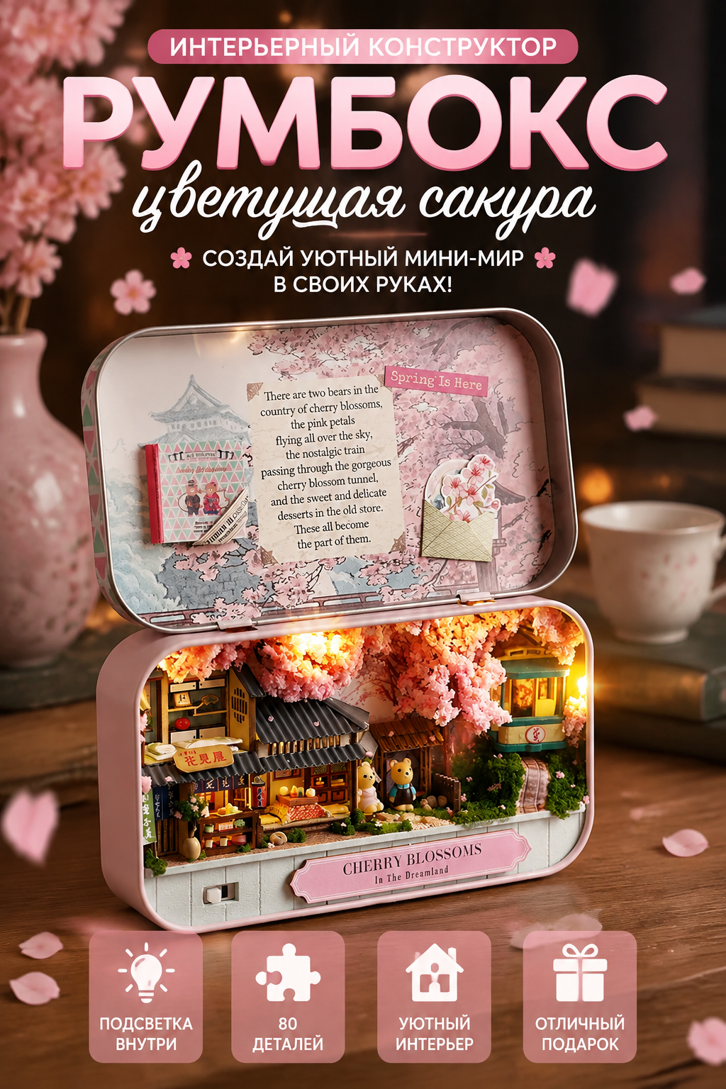Интерьерный конструктор-румбокс в шкатулке, 80 деталей, с подсветкой, 14×8×3 см