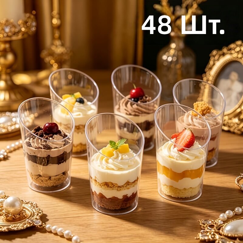 Конусообразные стаканчики для десертов, мороженого и мусса, 48 шт. для вечеринок и праздников