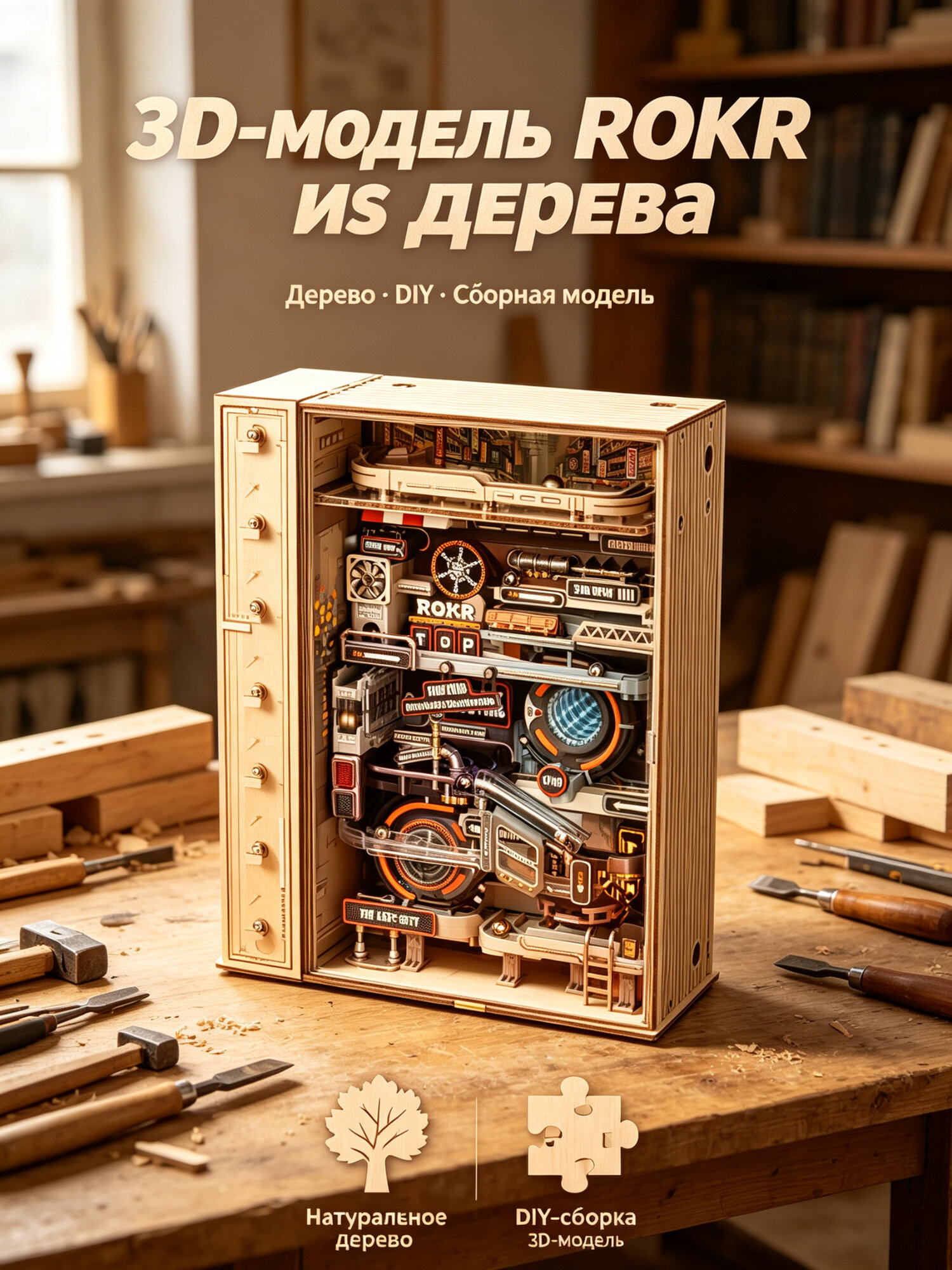 Деревянная сборная 3D-модель-конструктор ROKR MR01S, DIY-набор для творчества и хобби, сборка своими руками