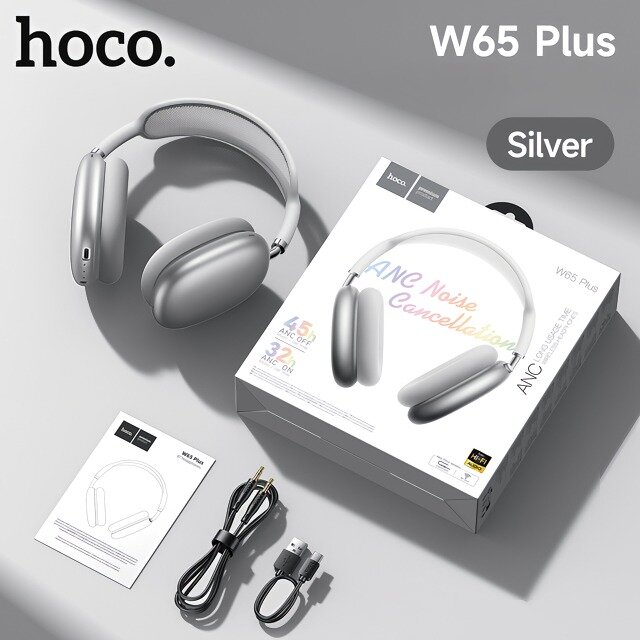 Беспроводные наушники HOCO с активным шумоподавлением /W65 Plus ANC/Bluetooth 5.4/ серебристый