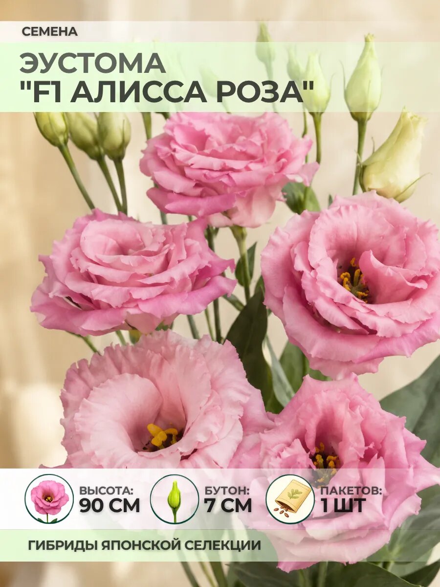 Эустома "Алисса" F1, крупные махровые розовые цветки с бахромой, 1 упаковка, 4 шт. дражированных семян.
