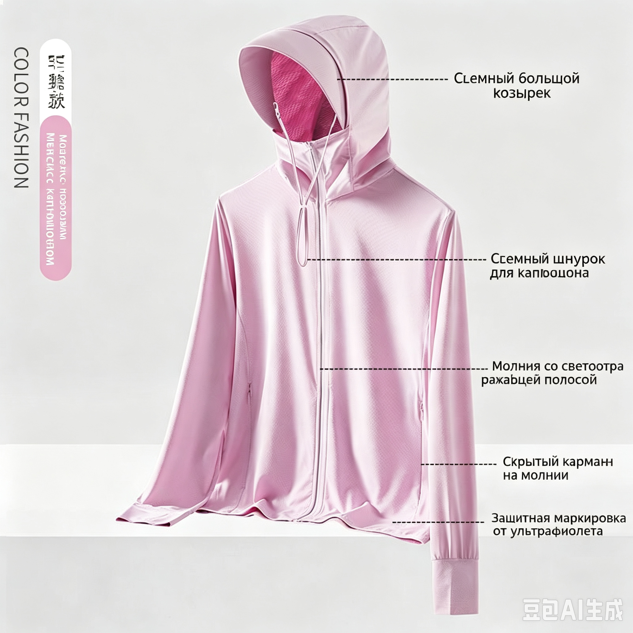 Солнцезащитная одежда UPF50+ ice sense, женская, нежно-розовая, размер XXL