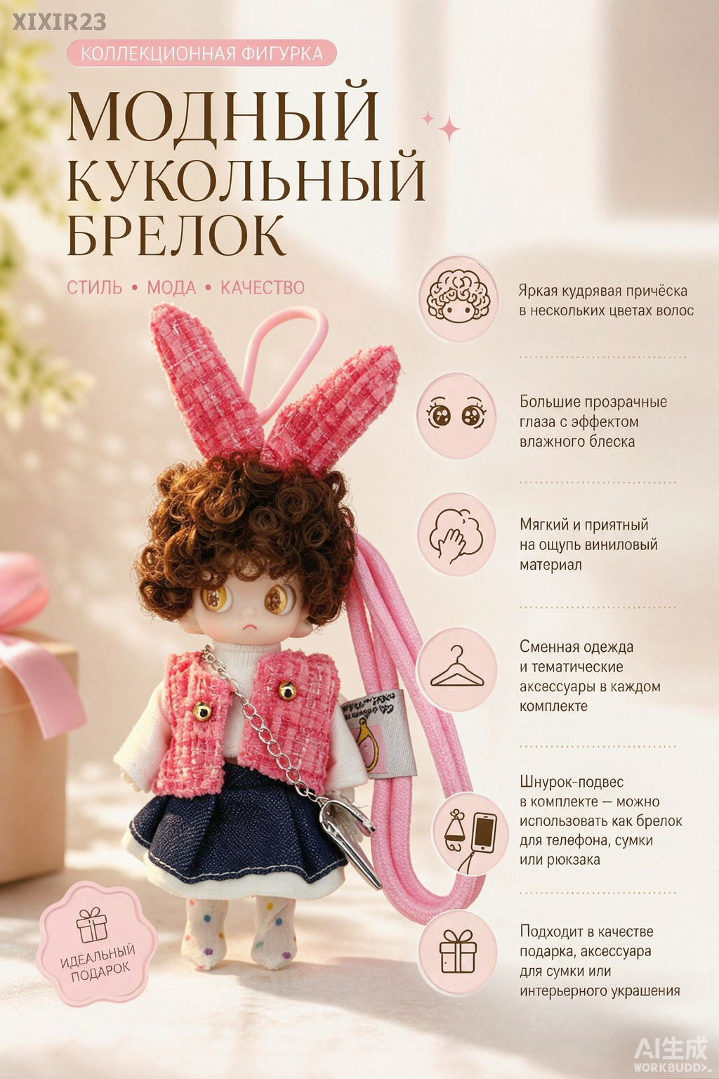 Костюм для куклы 14 см, Твидовый жакет в романтическом стиле, наряд с головным убором, одежда для куклы-модели