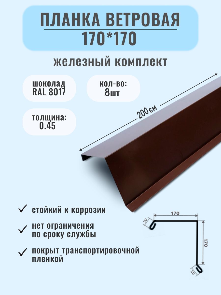 Ветровая планка для кровли 170х170х2000/торцевая/карнизная