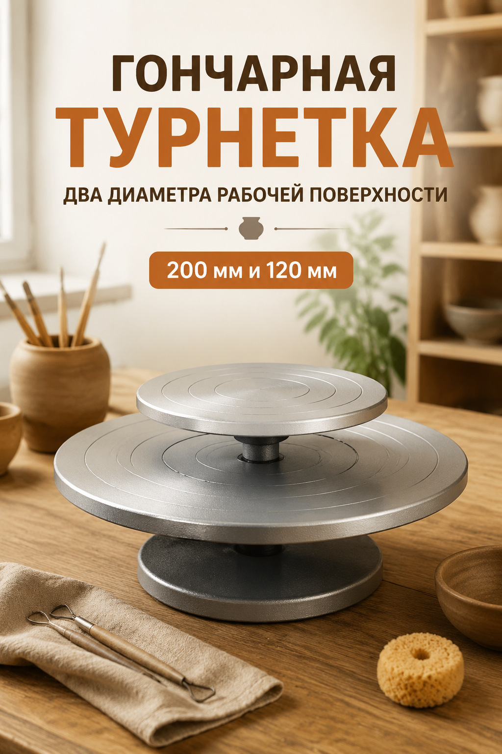 Гончарная турнетка с двумя рабочими поверхностями 200 и 120 мм