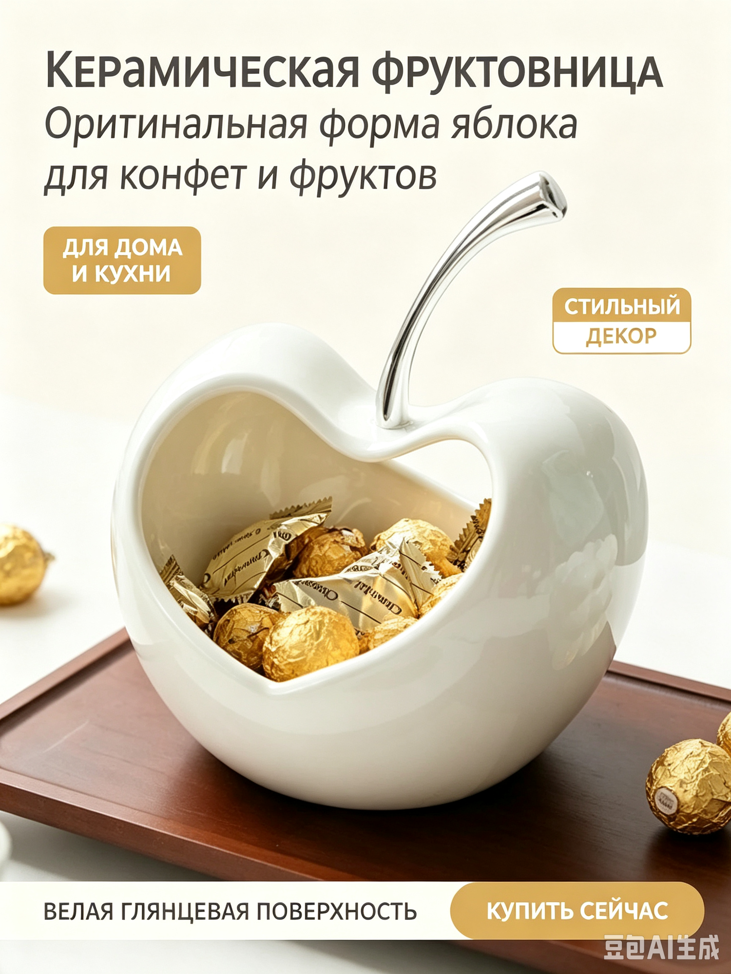 Эксклюзивная глазурованная керамическая фруктовница Яблоко 17.5 см