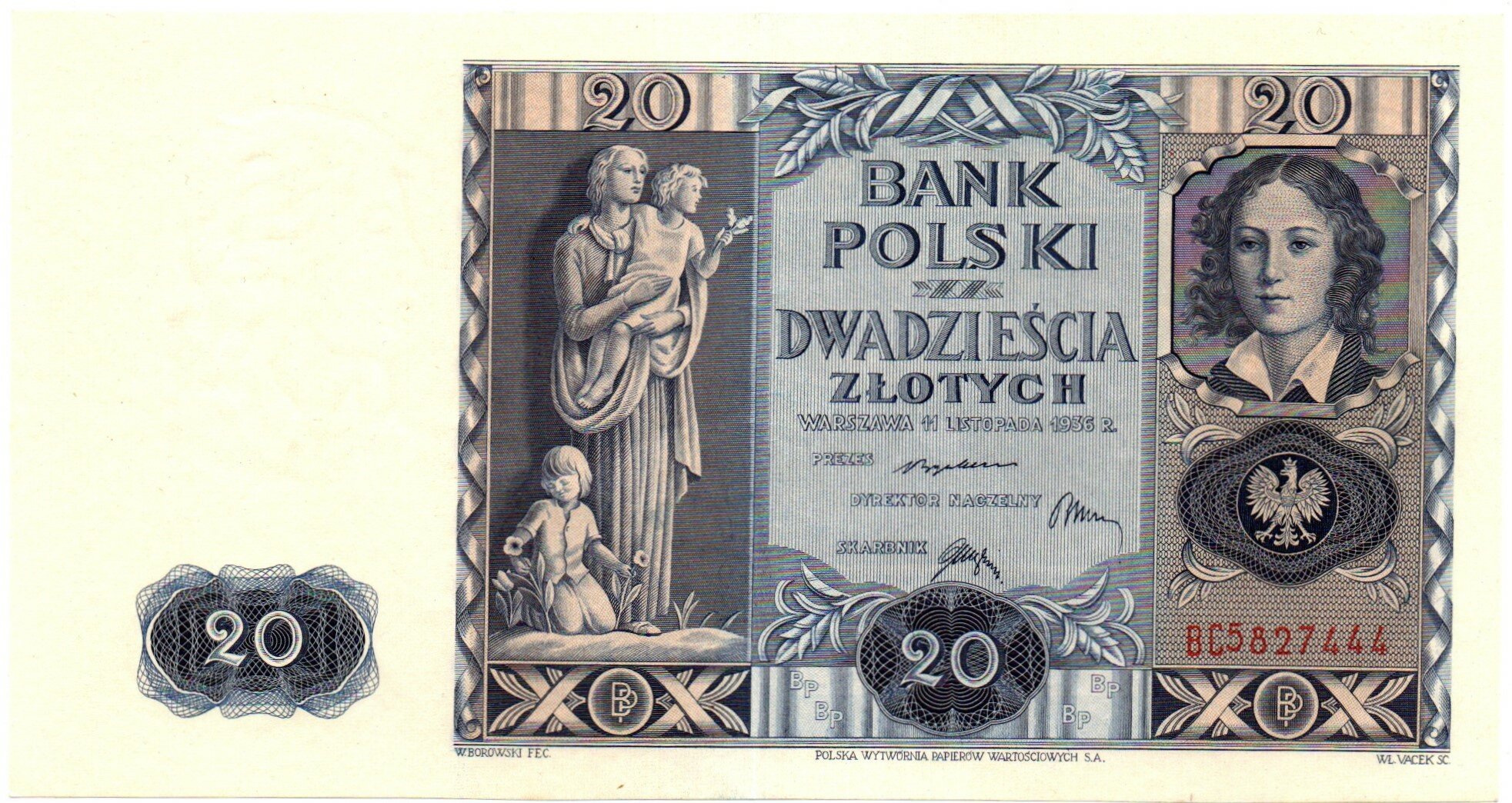 Банкнота Польша 20 злотых 1936 год
