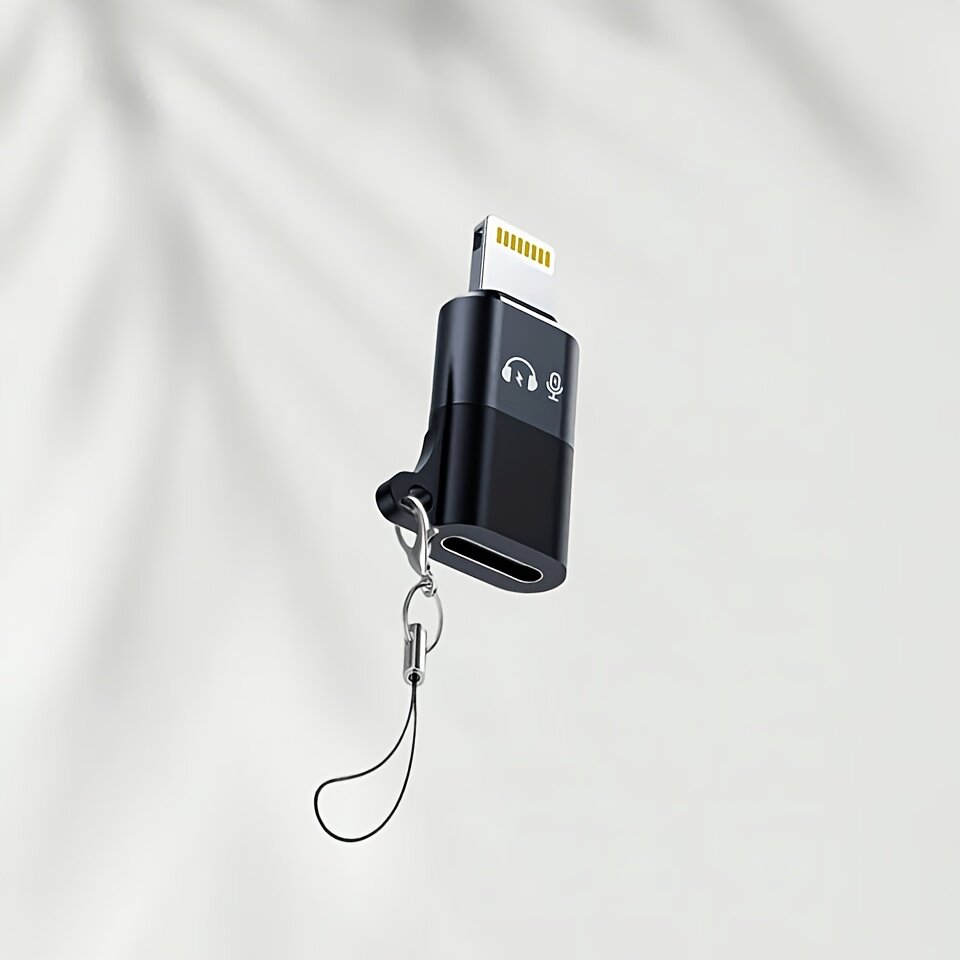 Аудио переходник Lightning на USB Type-C для подключения петличного микрофона, OTG конвертер, темно-черный (с шнурком)