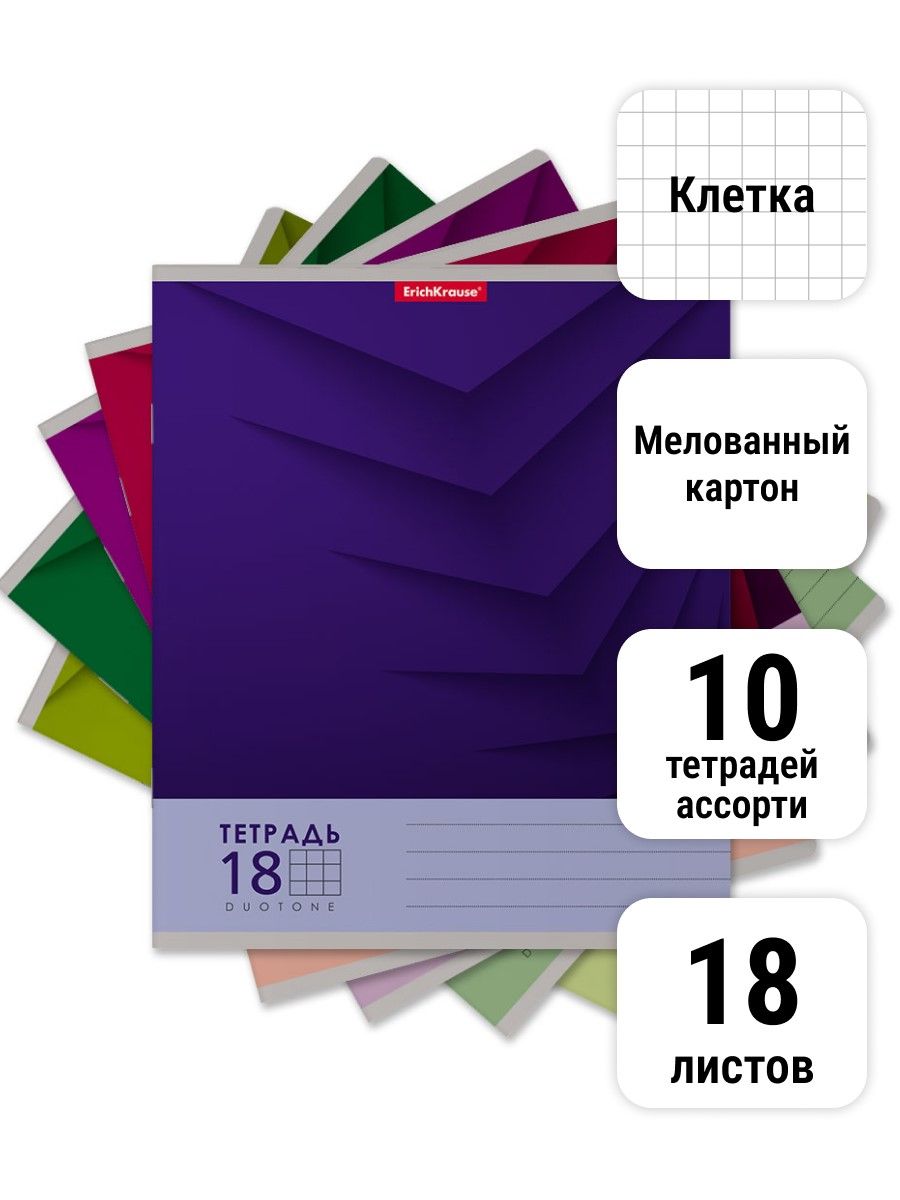 Тетрадь ШУ Duotone Next ассорти, 18 листов, Клетка