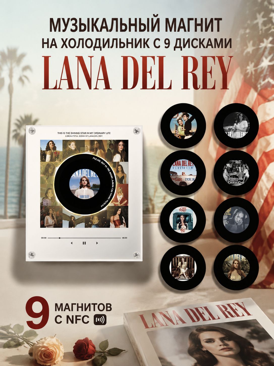 Музыкальный магнит на холодильник с дисками Lana Del Rey/Мини проигрыватель на холодильник
