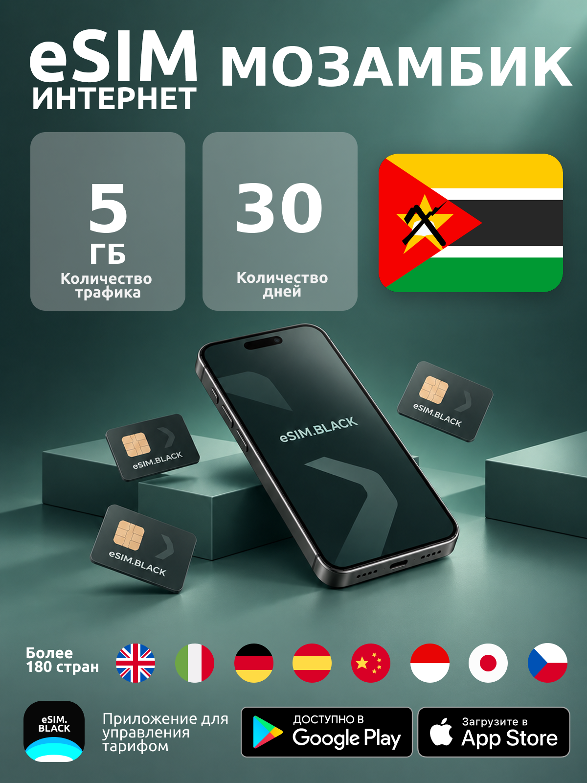 Мозамбик/30 дней/5 ГБ - eSIM для мобильного интернета ( iPhone | Android ).