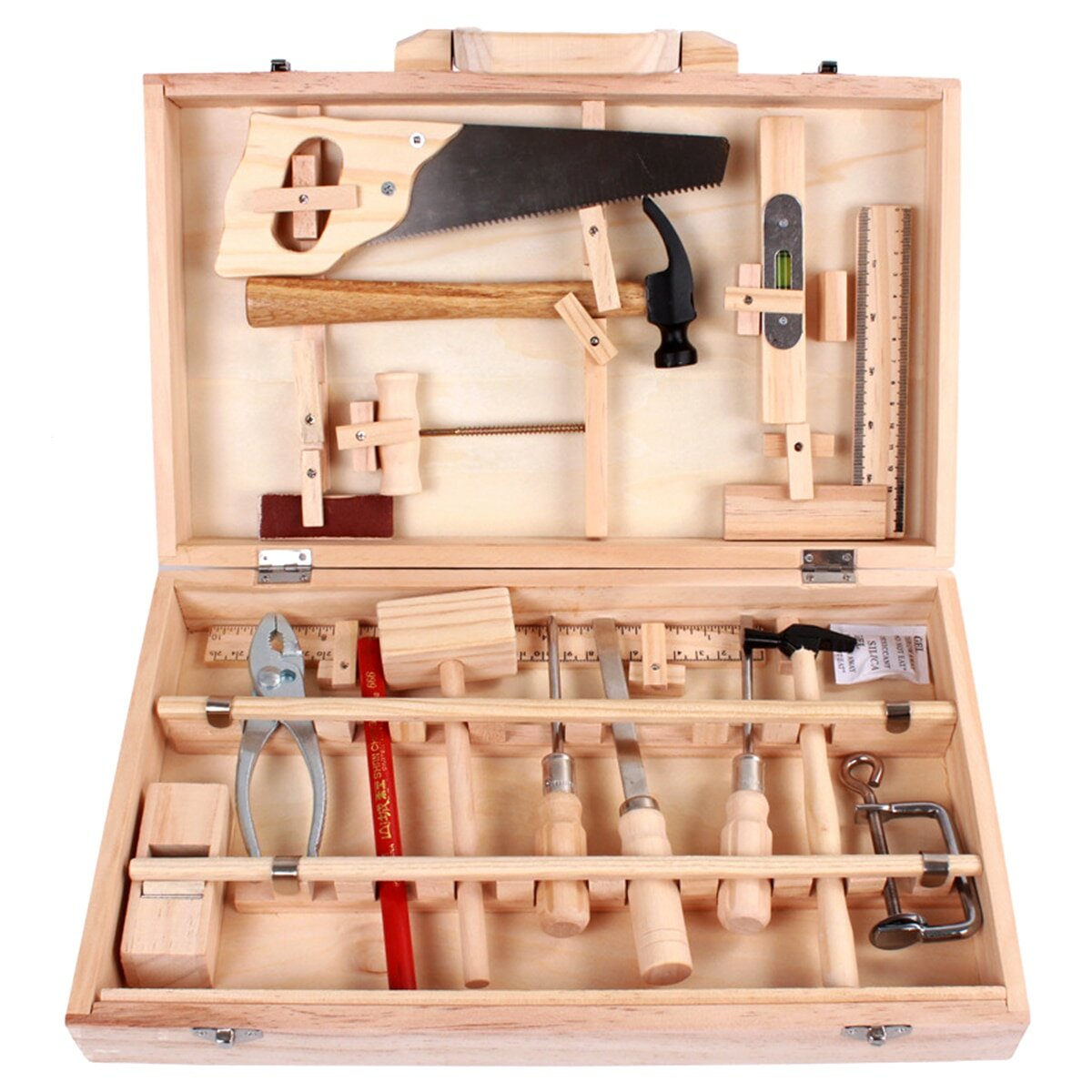 Универсальный детский сервис инструмент коробки игрушки демонтаж столярной коробки деревянный мальчик игровой дом головоломки набор реальный набор инструментов (красочный)