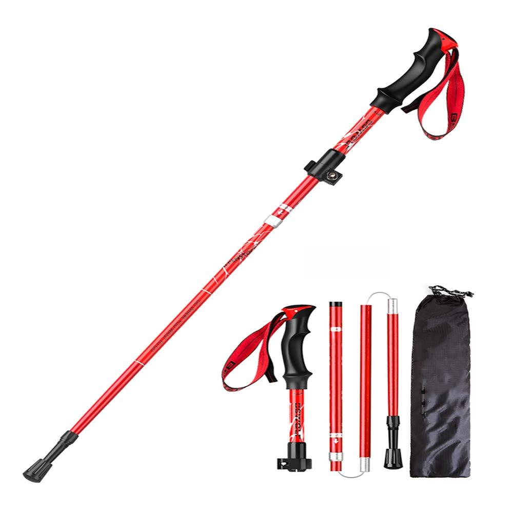 Палки для ходьбы из лёгкого алюминия, регулируемые, раз접ные, с быстрым замком, длина в сложенном виде 11.8/13.7 дюйма, в раскрытом виде 95-110 см (красные)/115-135 см (чёрные), вес одной палки с наконечниками 9.8/10.9 унции
