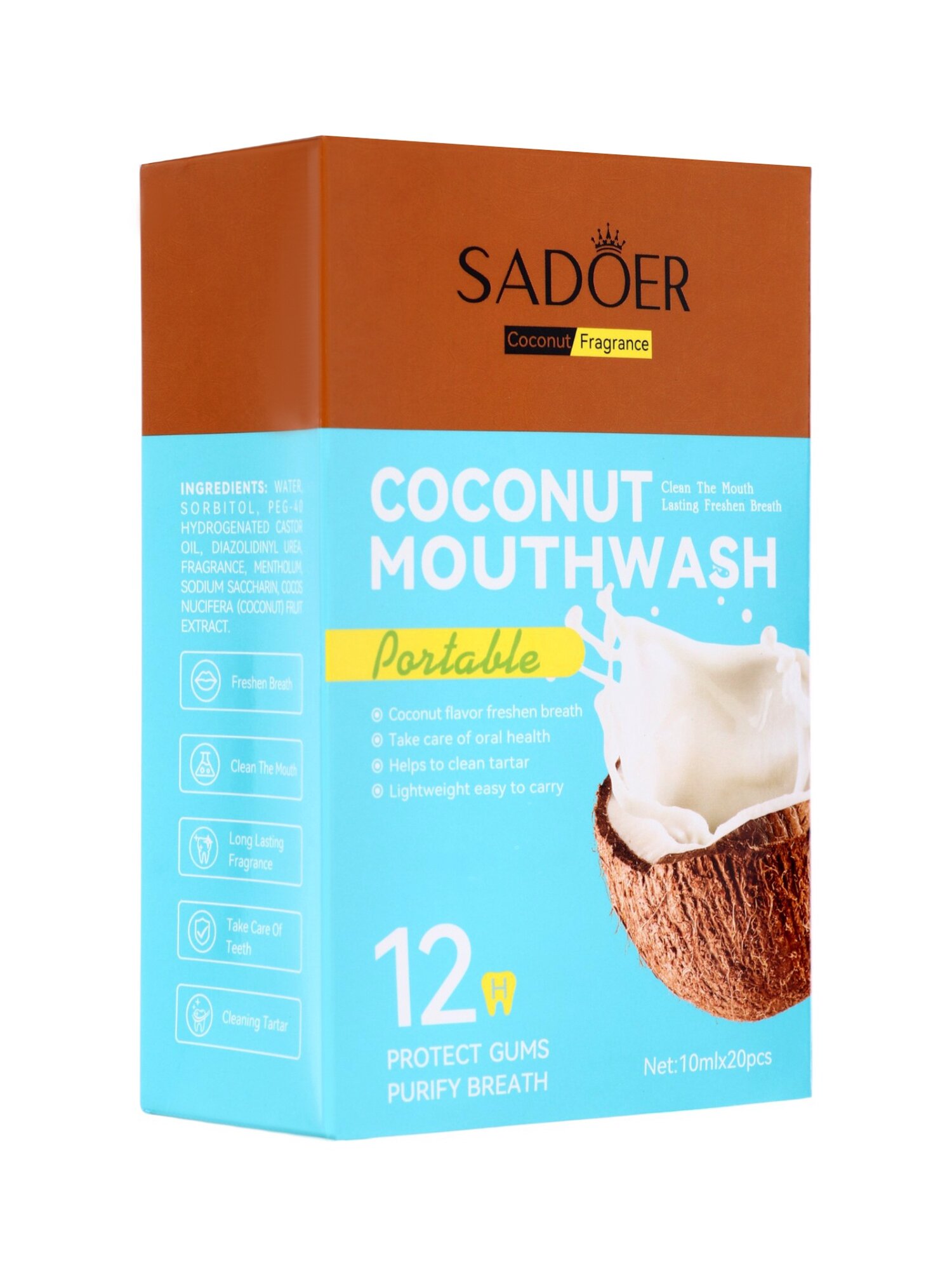 Ополаскиватель для полости рта в стиках со вкусом кокоса, 20 шт. по 10 мл