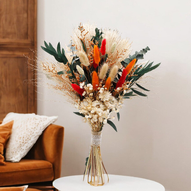 Розовый маленький тростниковый смешанный большой букет из настоящих цветов для домашнего декора, композиция для гостиной, готовый букет из сухих цветов