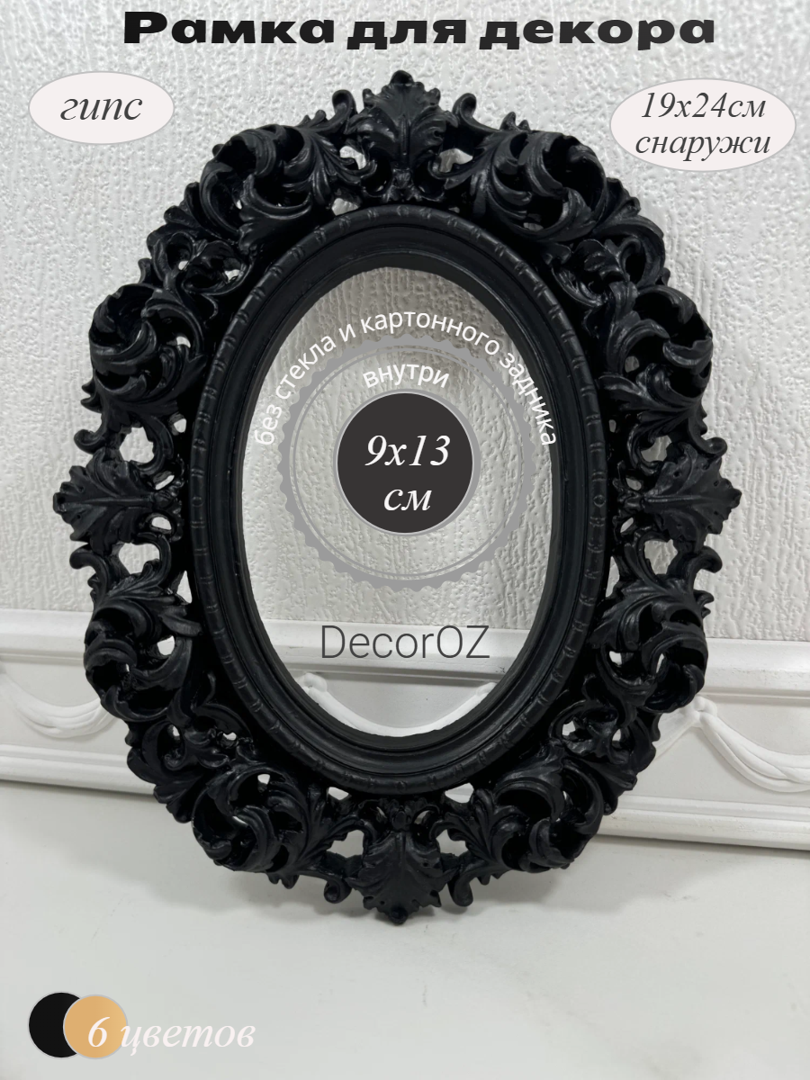 Рамка для декора "Неаполь", в винтажном стиле, ручная работа, гипс, фото 9x13 см, цвет черный сатин.