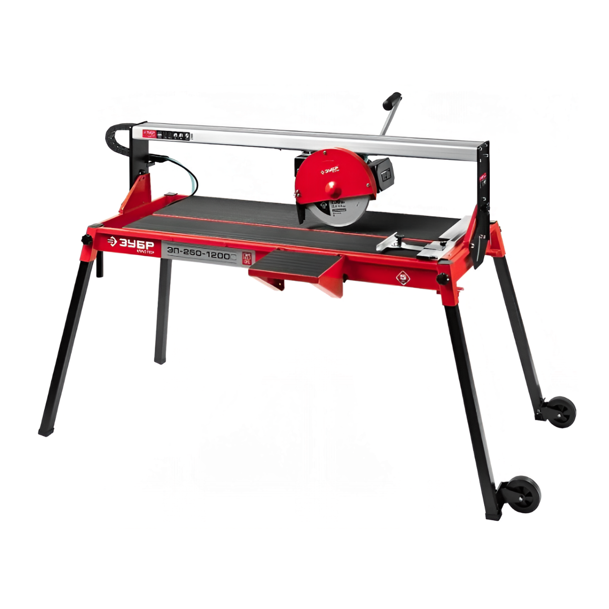 Плиткорез Зубр ЭП-250-1200С красный, электрический для влажной резки всех видов, 1200Вт, 1020мм, глубина 52 мм