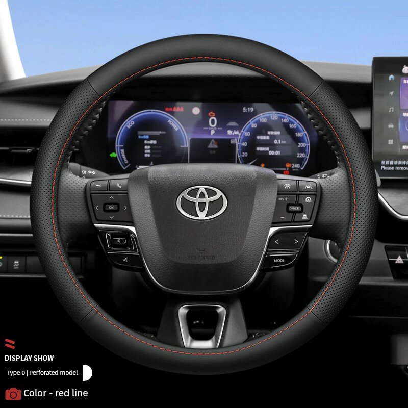 Чехол для руля Toyota Camry с перфорацией, черный с красной полосой