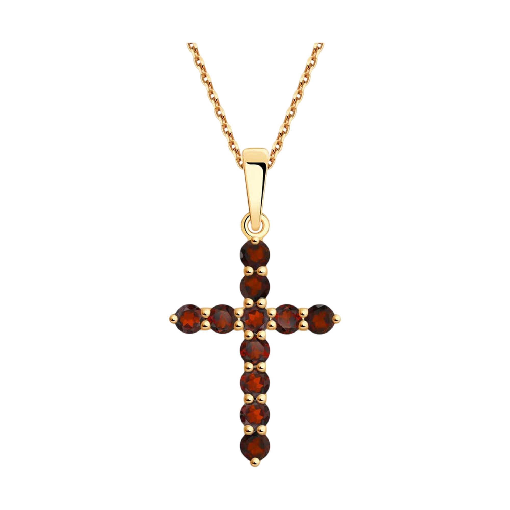 Крестик, красное золото, 585 проба, гранат